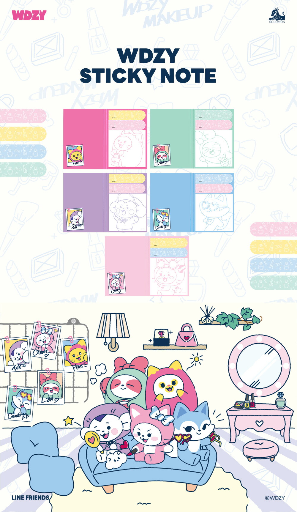 2023年 WDZY 付箋メモ MAKE UP スティッキー メモ帳 付箋 キャラクターかわいい > キャラクター | sol-story ...