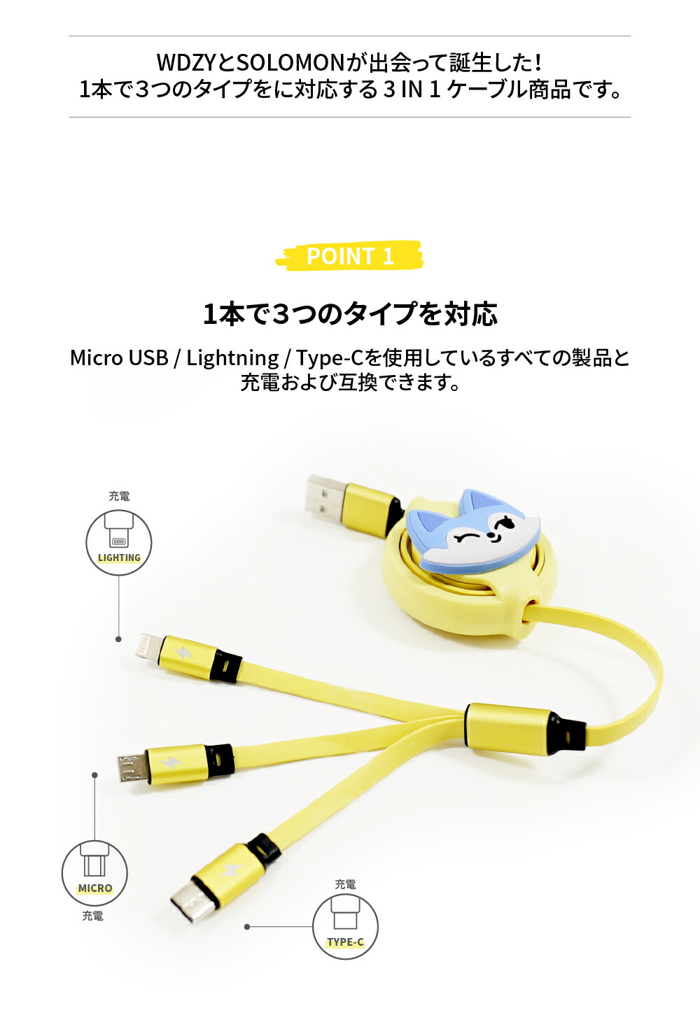 WDZY 3 IN 1 ケーブル 充電コード type-C LYA CHUNG-EE TUK HATT CABBIT > キャラクター ...